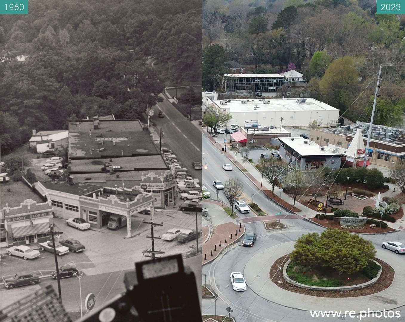 Before and After: Emory Village Aerial (11/1960 & 2023-Mar-09)